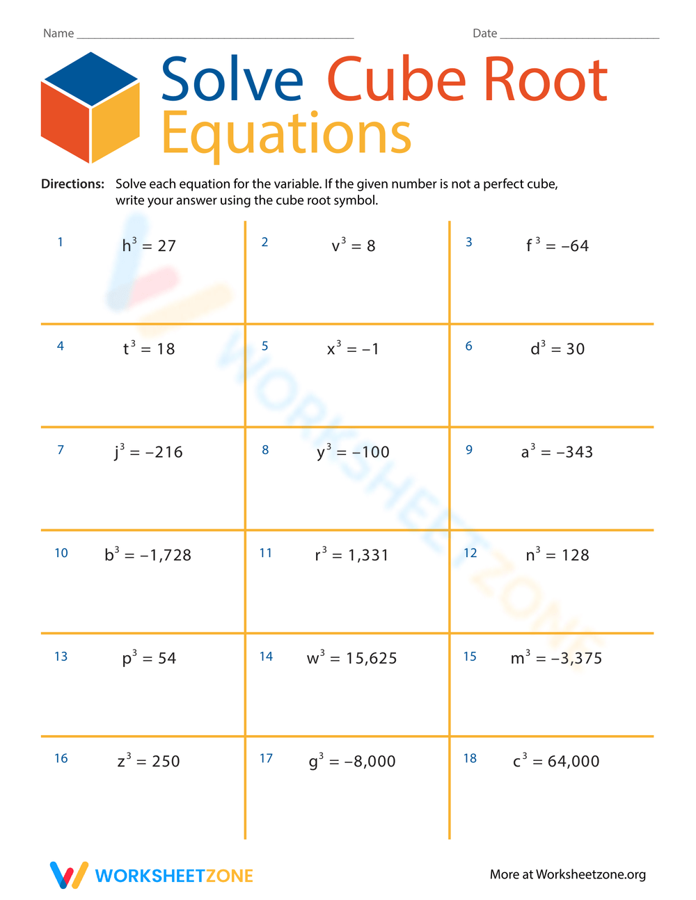 Solving Equations Involving Cube Roots Worksheet Solving Equations Involving Cube Roots Worksheet