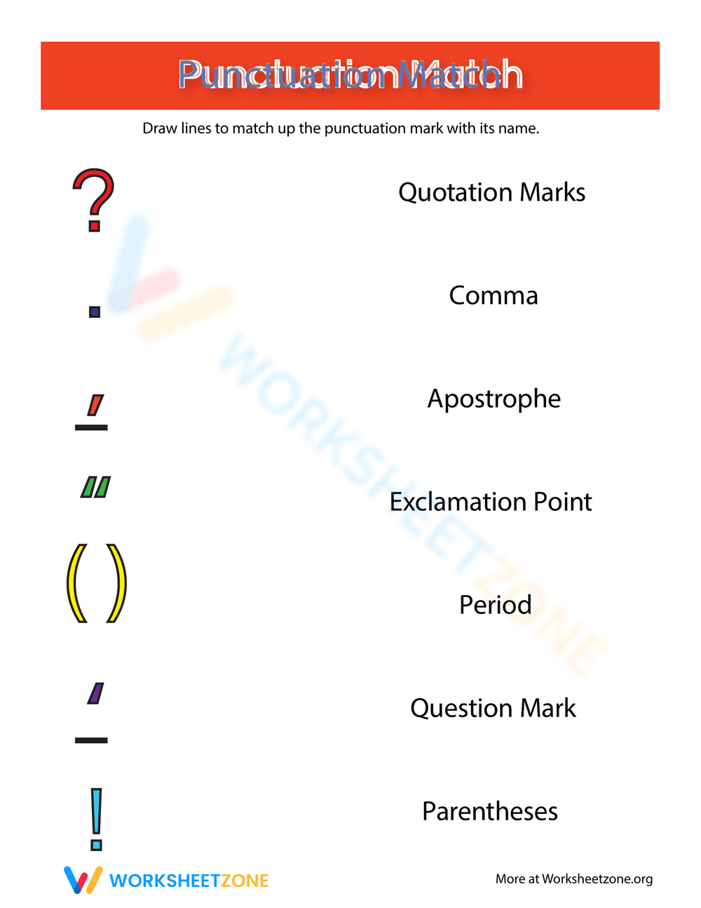 Punctuation Practice Matching Worksheet