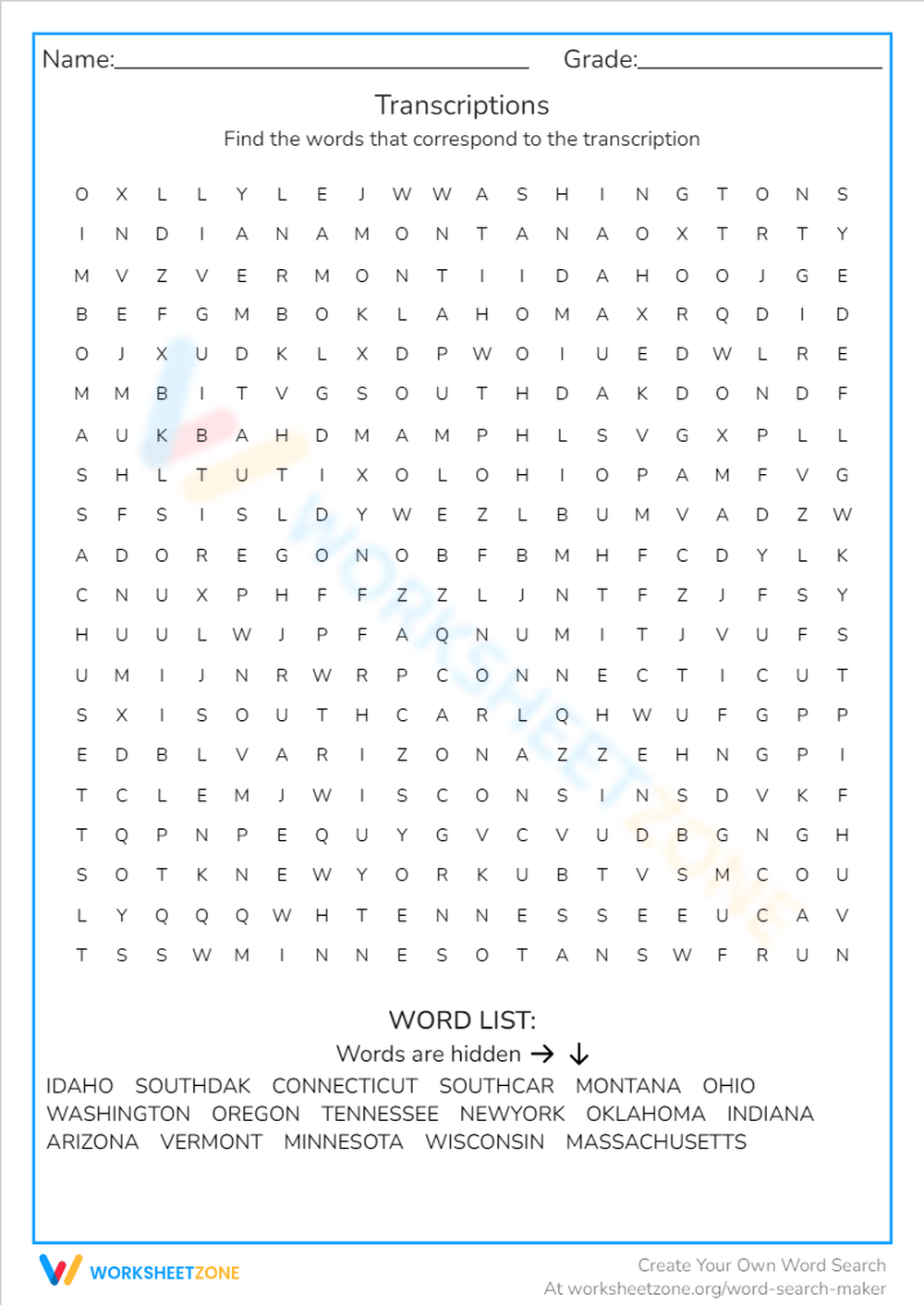 Transcriptions Worksheet