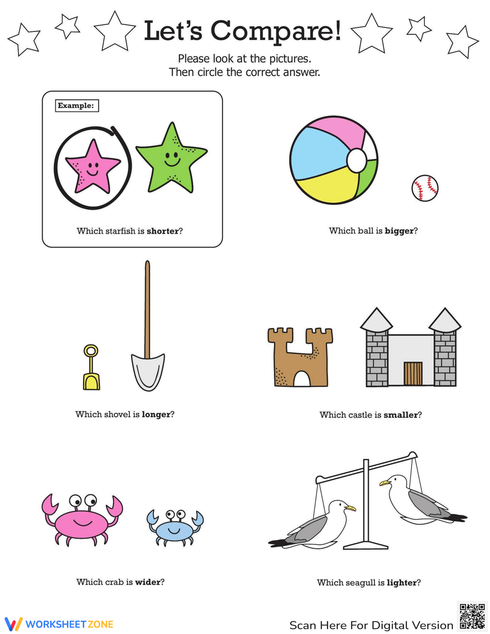 Size Comparison: At The Beach! Worksheet