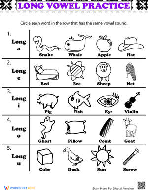 Long Vowel Practice: Enhance Phonics Skills Worksheets