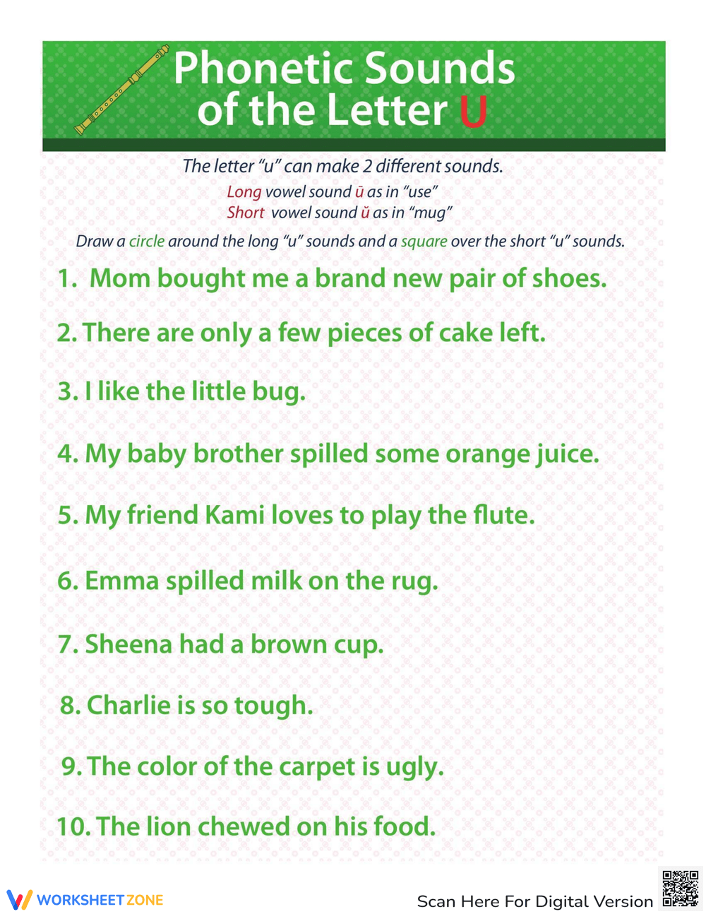 Phonetic Sounds Of The Letter U Worksheet