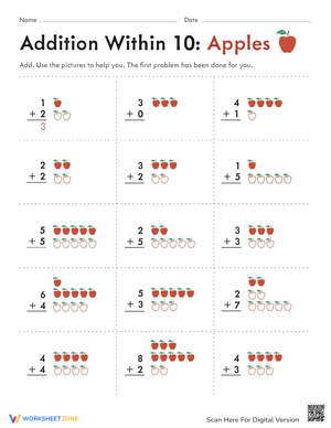 Apple Addition: Build Basic Addition Skills Worksheets