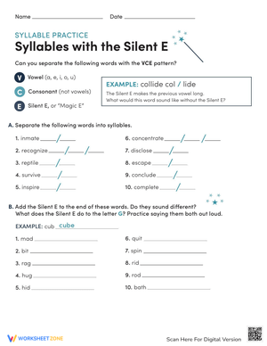 Practice Splitting Syllables Worksheets