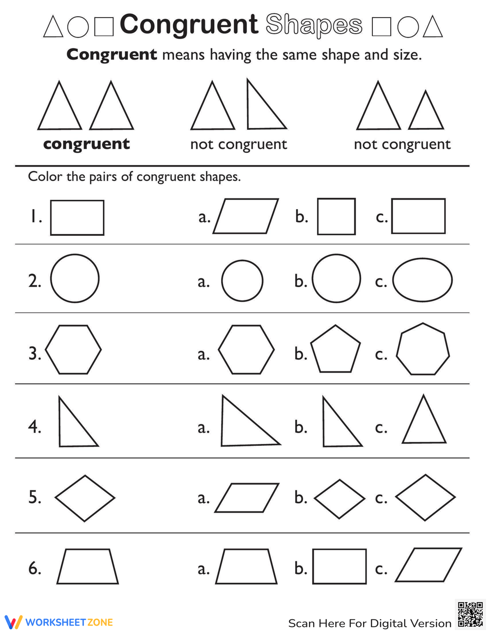Shape Basics: Congruent Shapes Worksheet Shape Basics: Congruent Shapes Worksheet