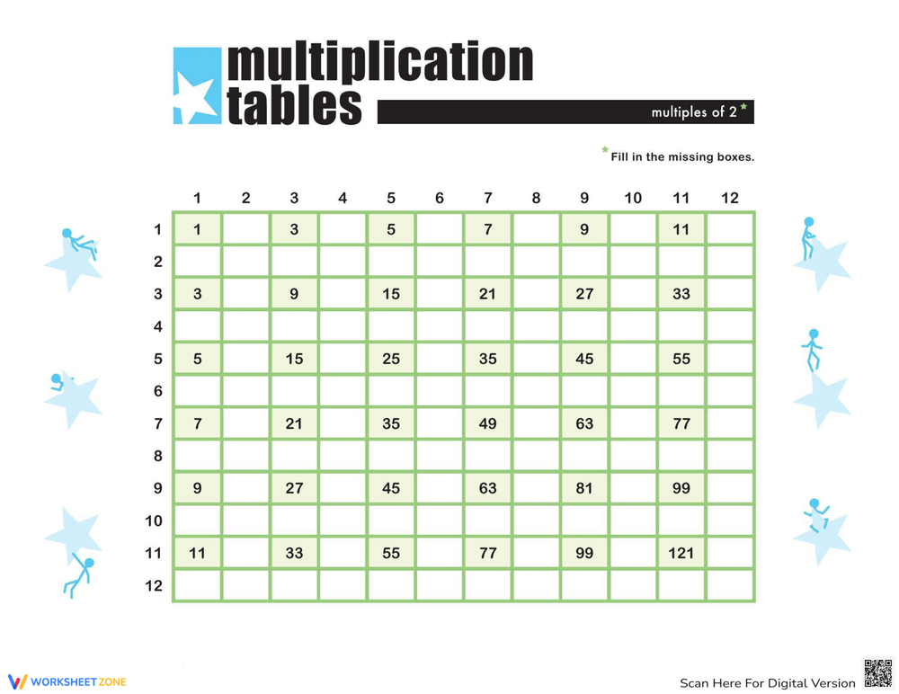 Fill The Grid: Multiples Of 2 Worksheet
