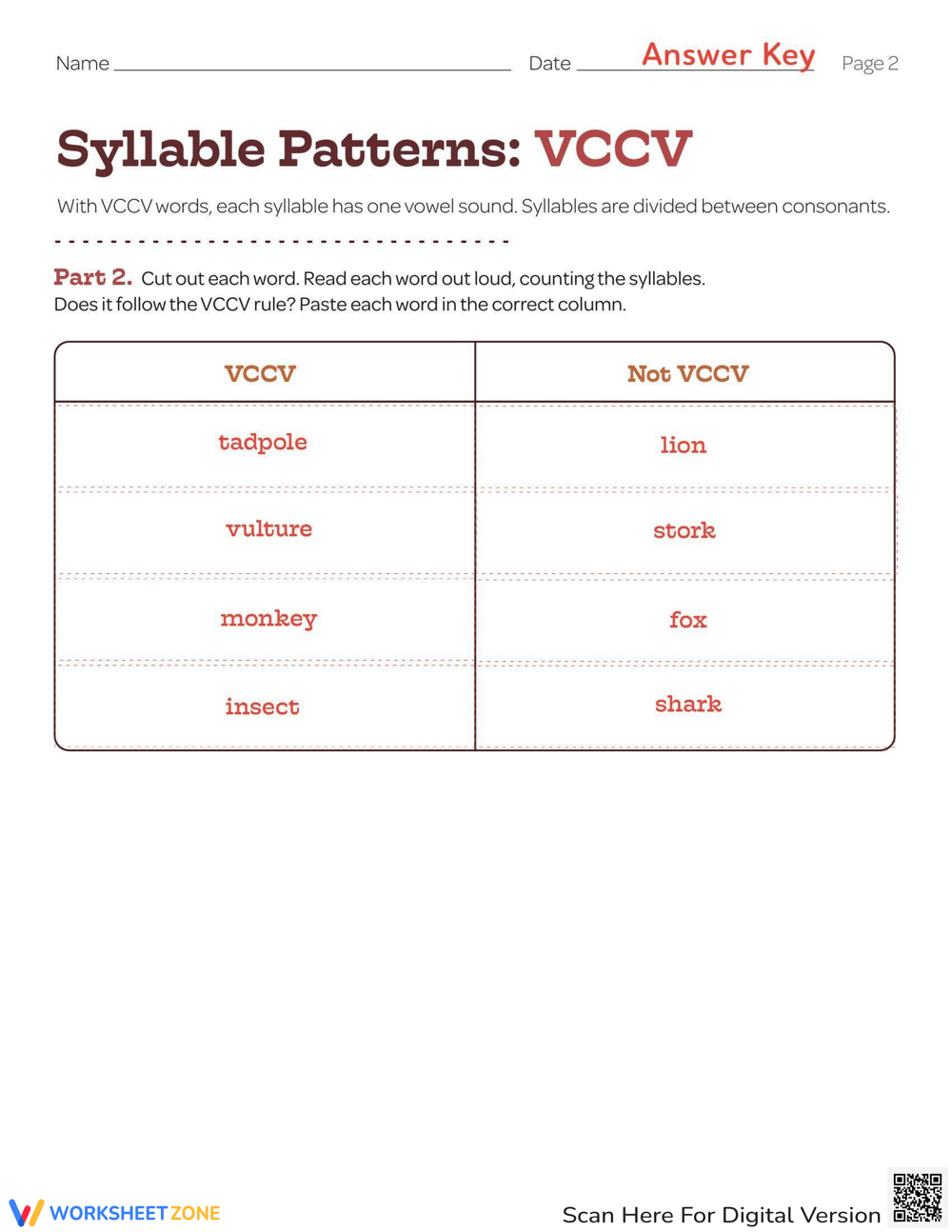 3rd Grade Vccv Pattern Worksheets