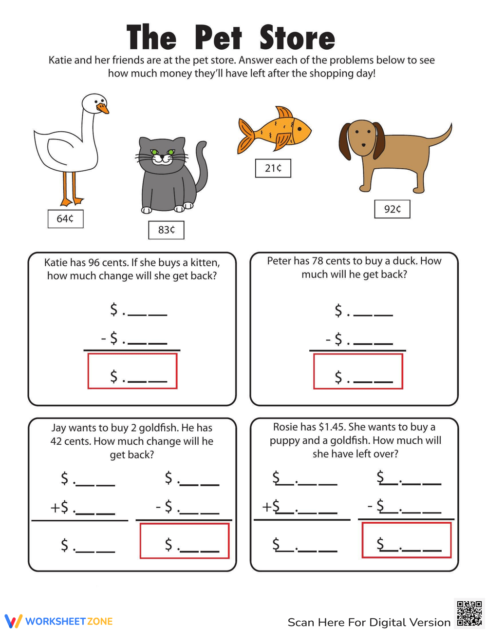 Make Change: Pet Store Worksheet