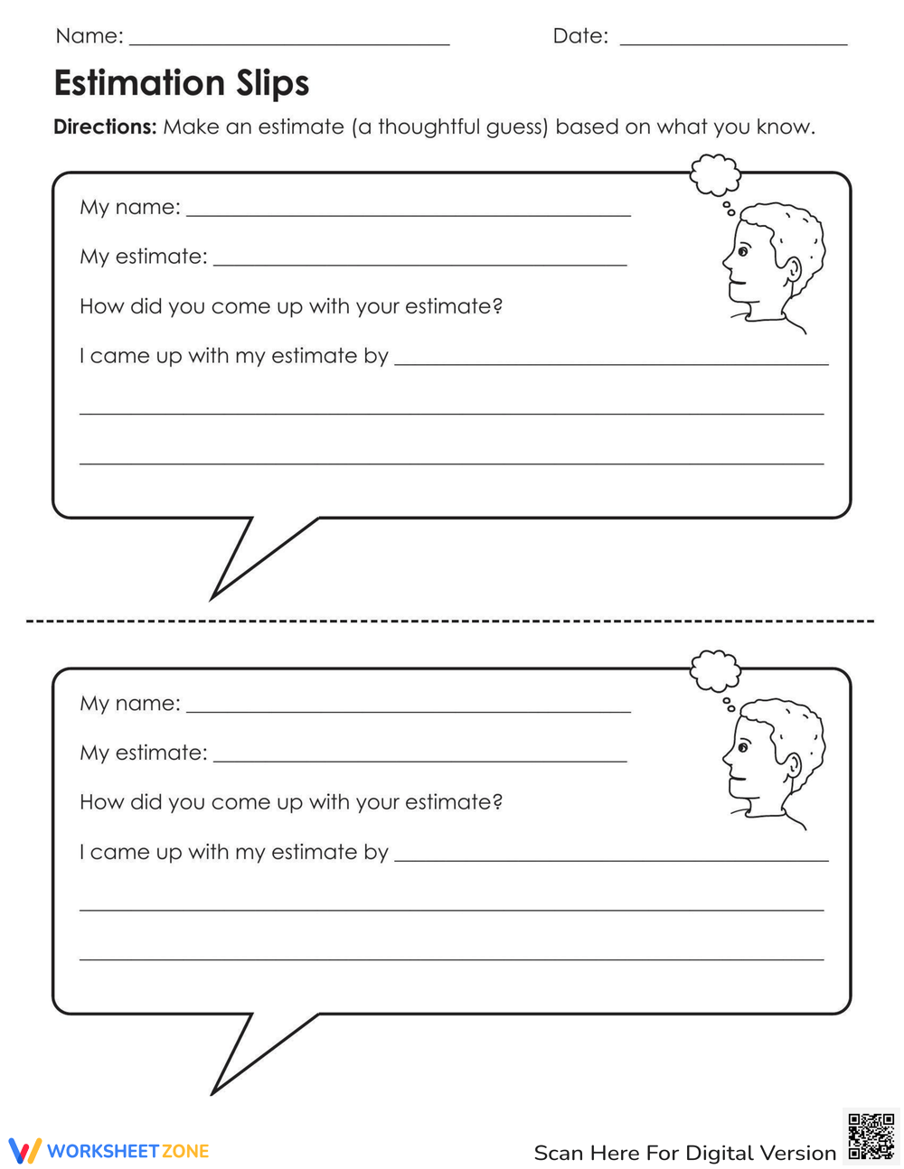 Estimation Slips Worksheet