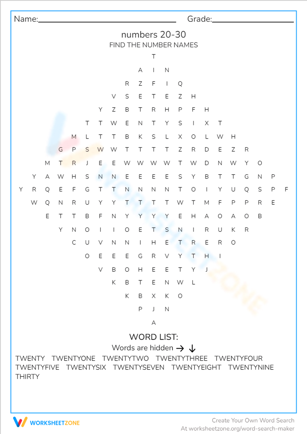 Numbers 20-30 Worksheet Numbers 20-30 Worksheet