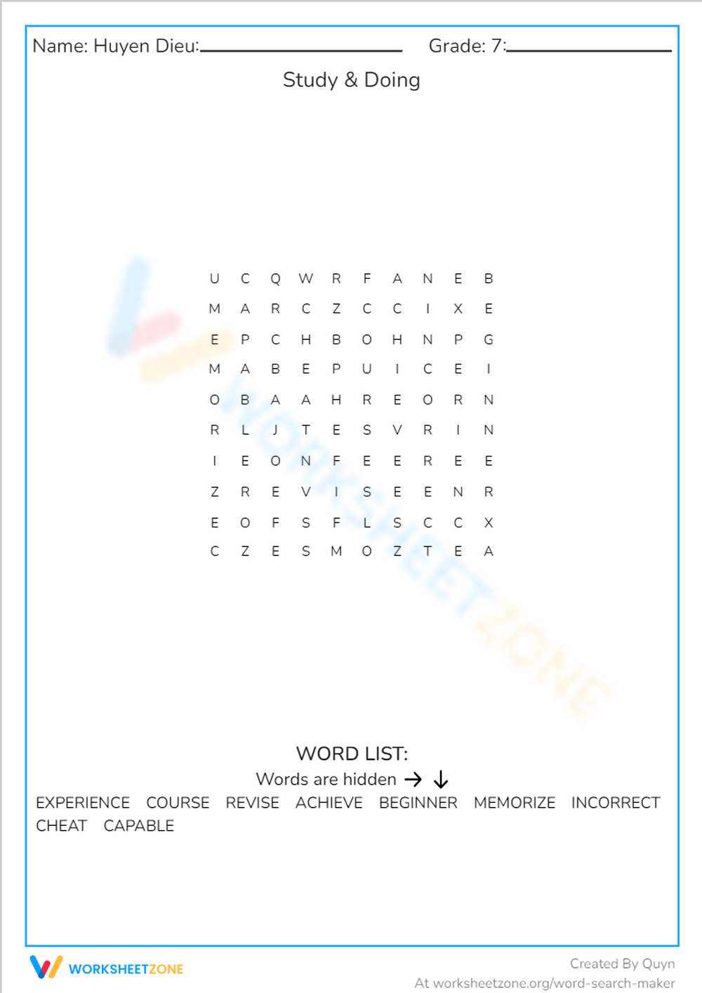 Study & Doing Worksheet