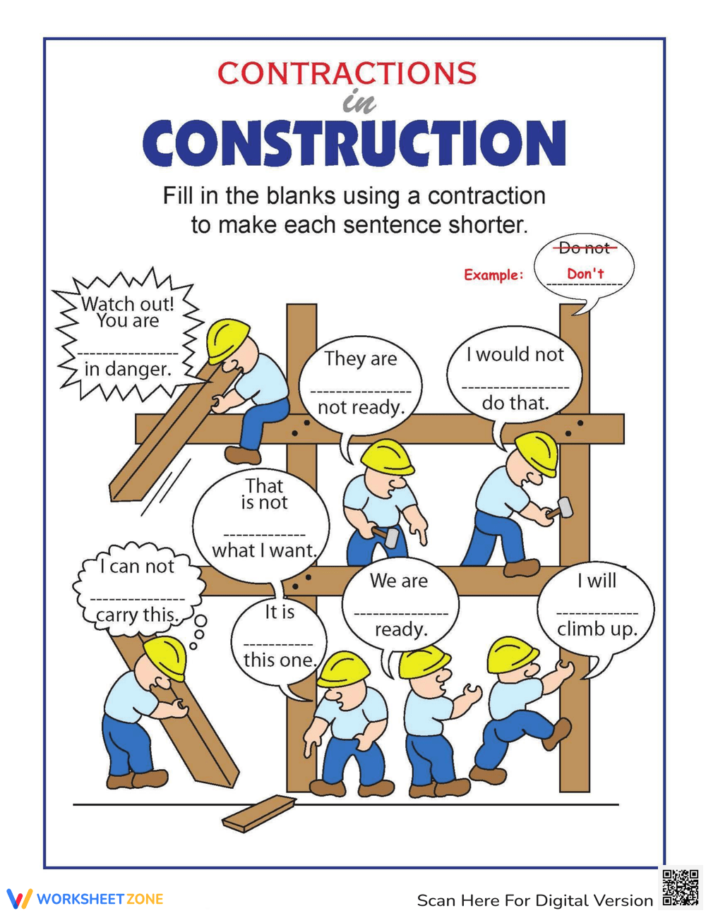 Contractions In Construction Worksheet