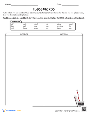 FLOSS Words: Spelling Rule Practice Worksheets