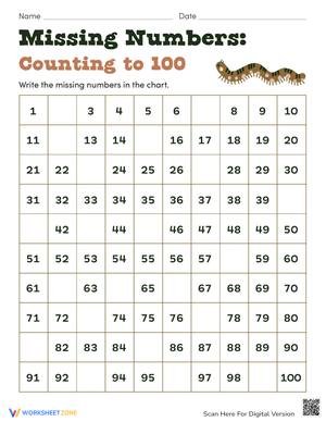 Complete the Missing Numbers Sequence Worksheets