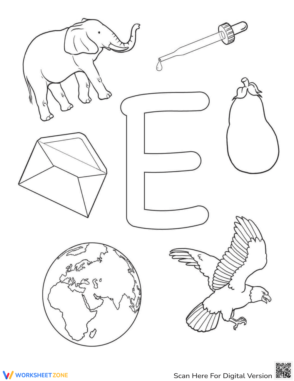 Coloring! E Is For... Worksheet