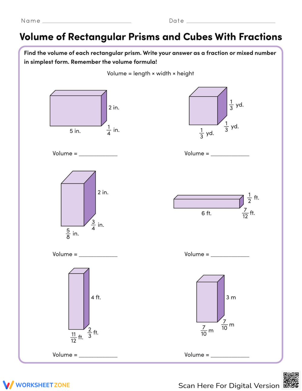 Volume Of A Rectangular Prism Worksheet