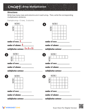 Understanding Concept of Array Multiplication Worksheets