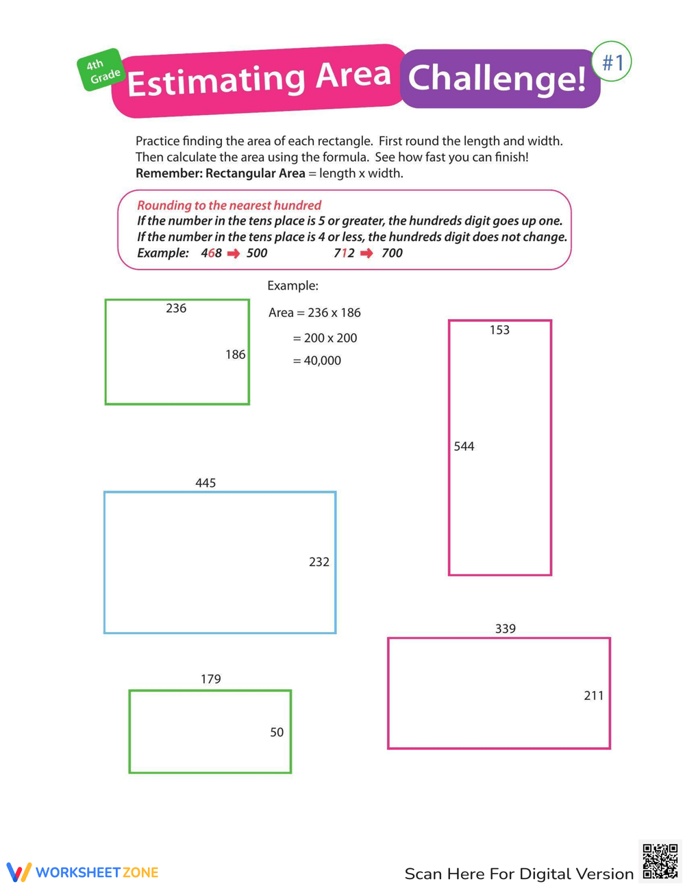 Practice Finding Area: Estimate Challenge #1 Worksheet