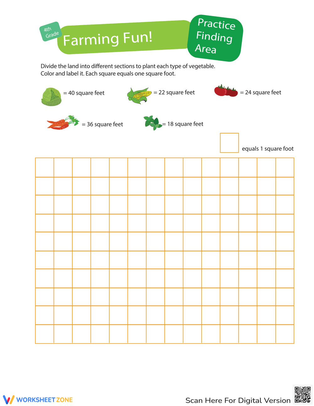 Practice Finding Area #4: Farming Fun! Worksheet