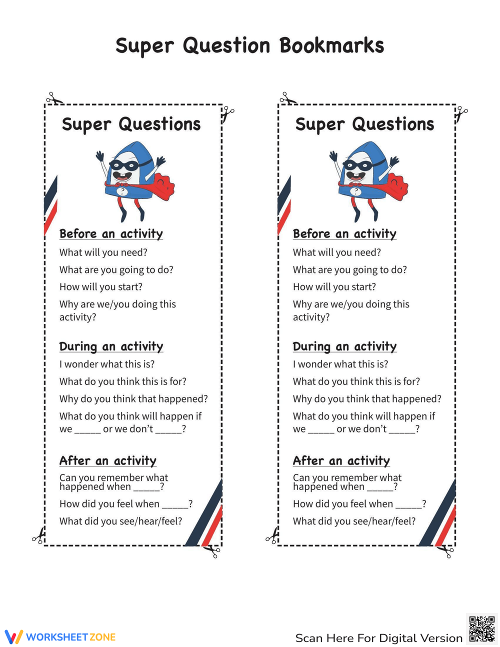 Super Question Bookmarks Worksheet