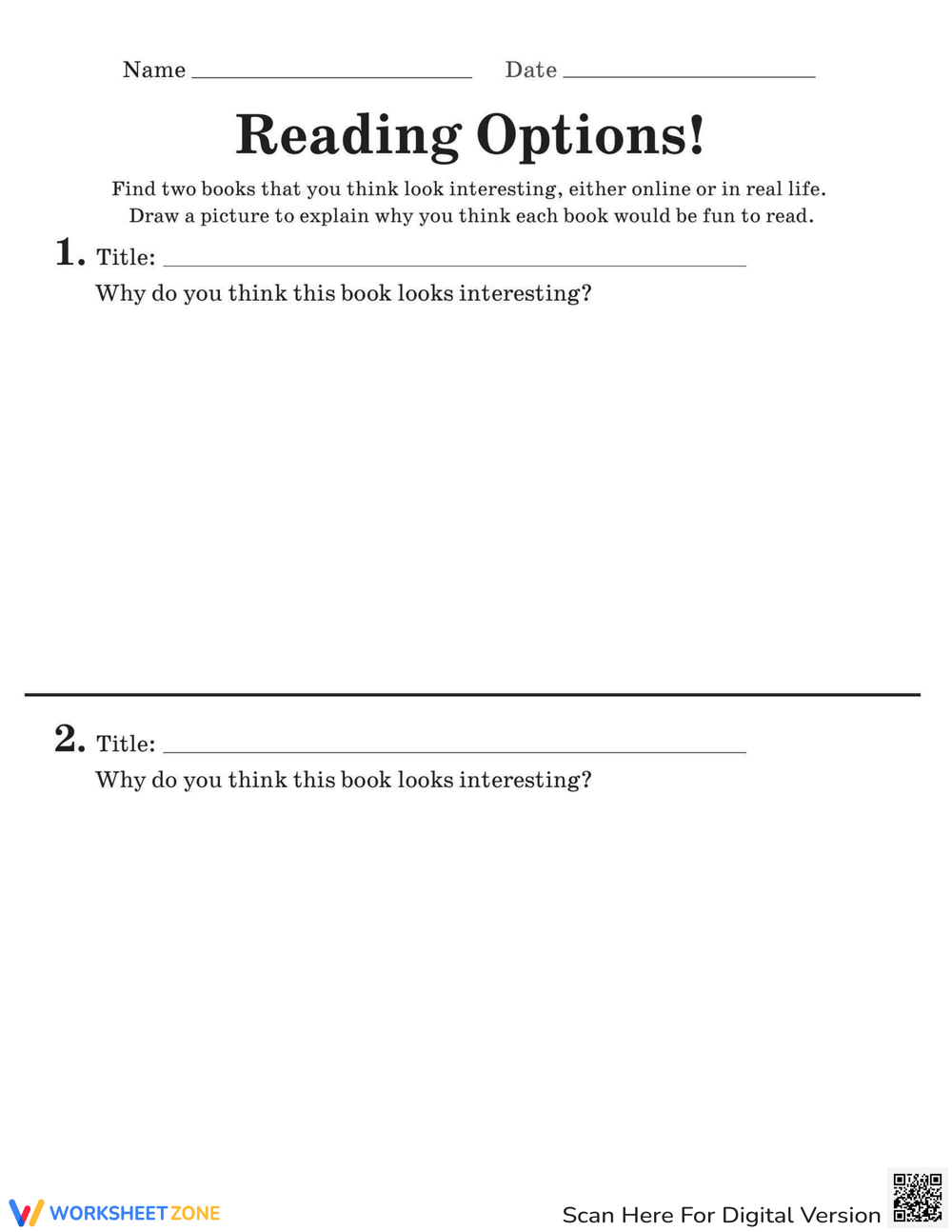 Reading Options! Worksheet