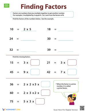 Finding Factors Worksheet