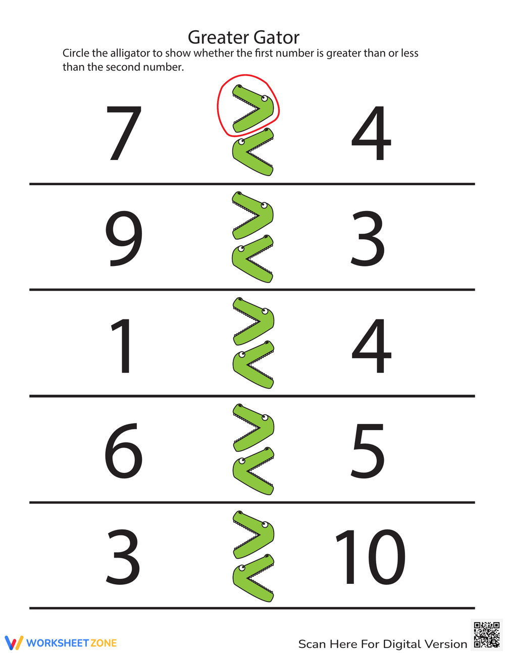 Greater Gator Worksheet