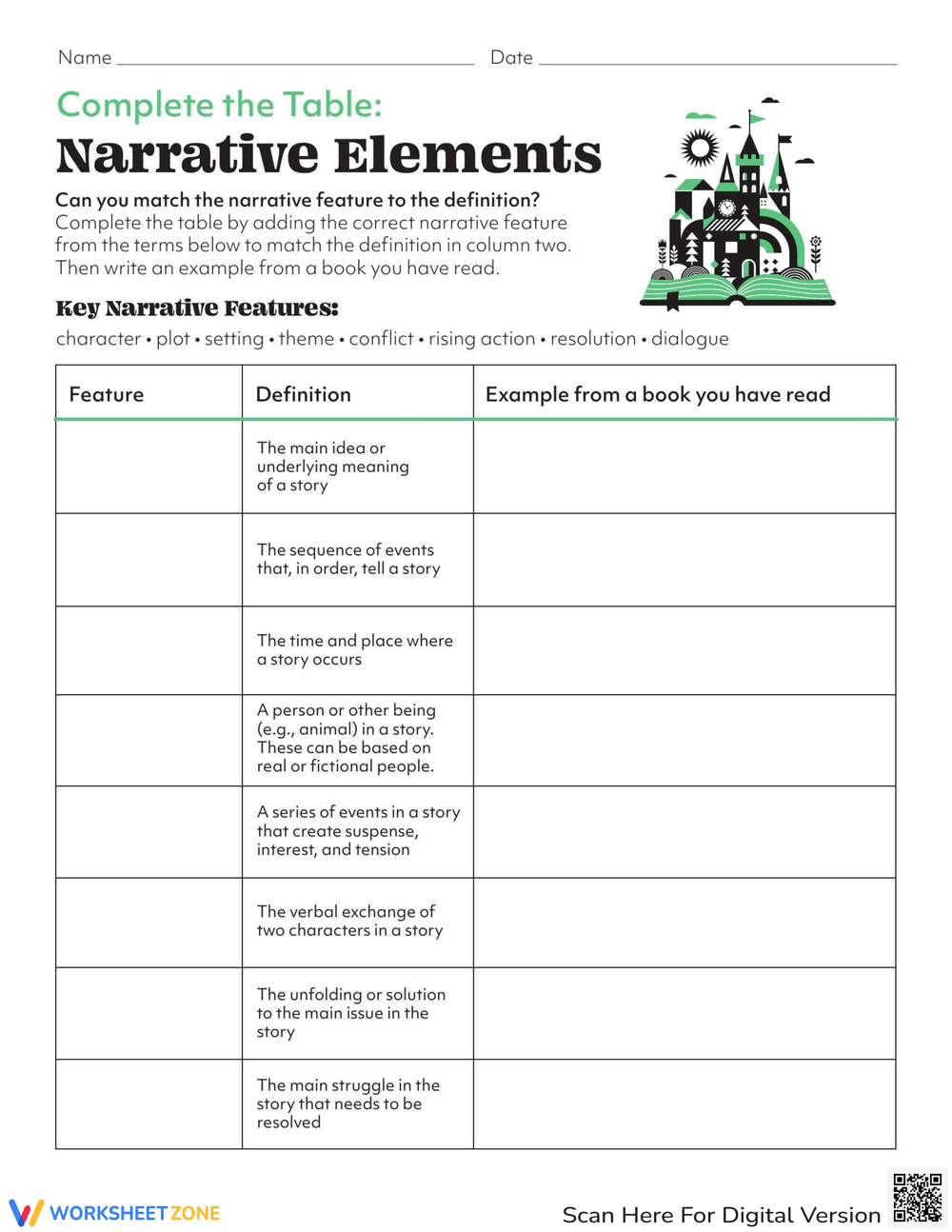 Complete The Table: Narrative Elements Worksheet Complete The Table: Narrative Elements Worksheet