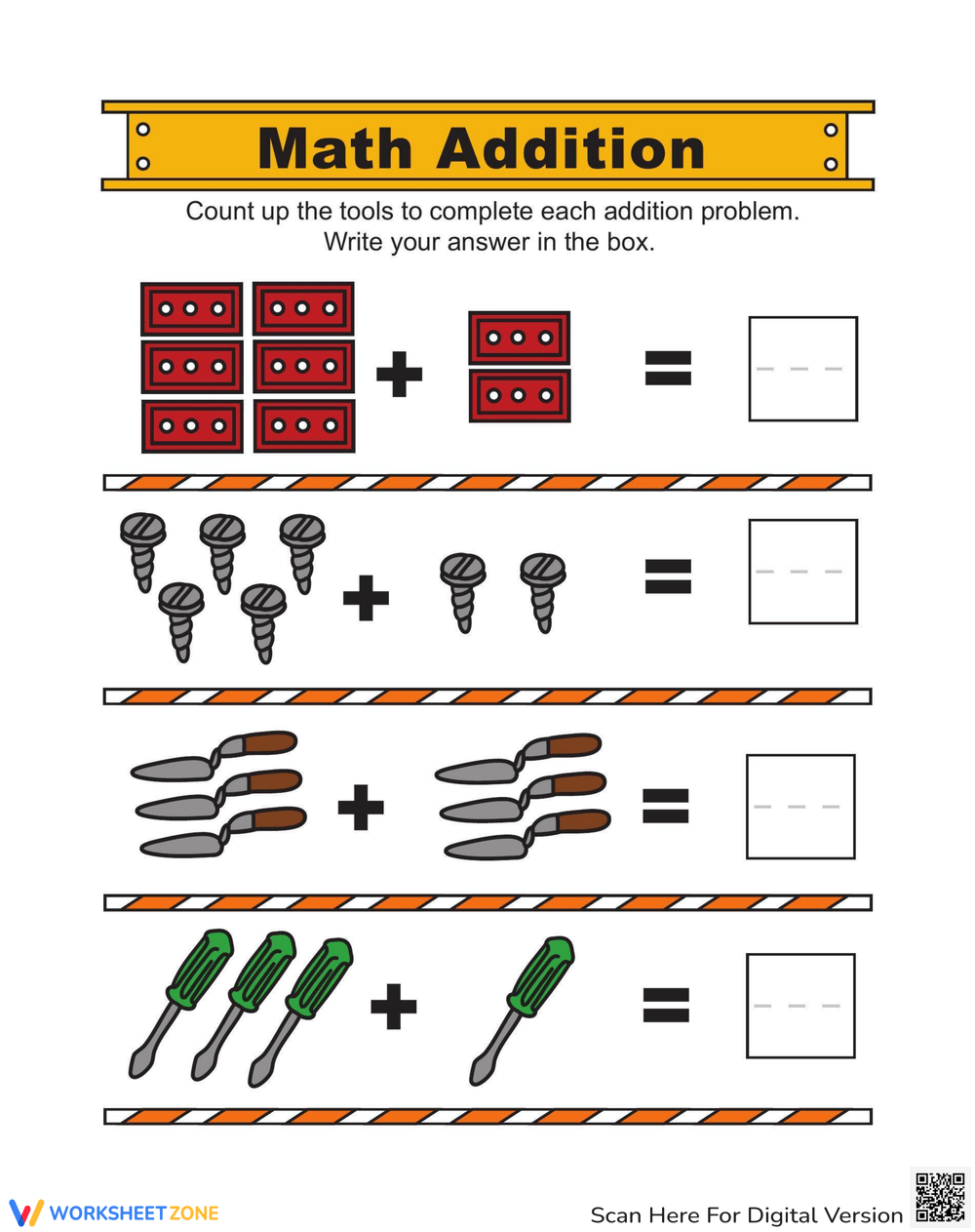 Construction Picture Addition Worksheet