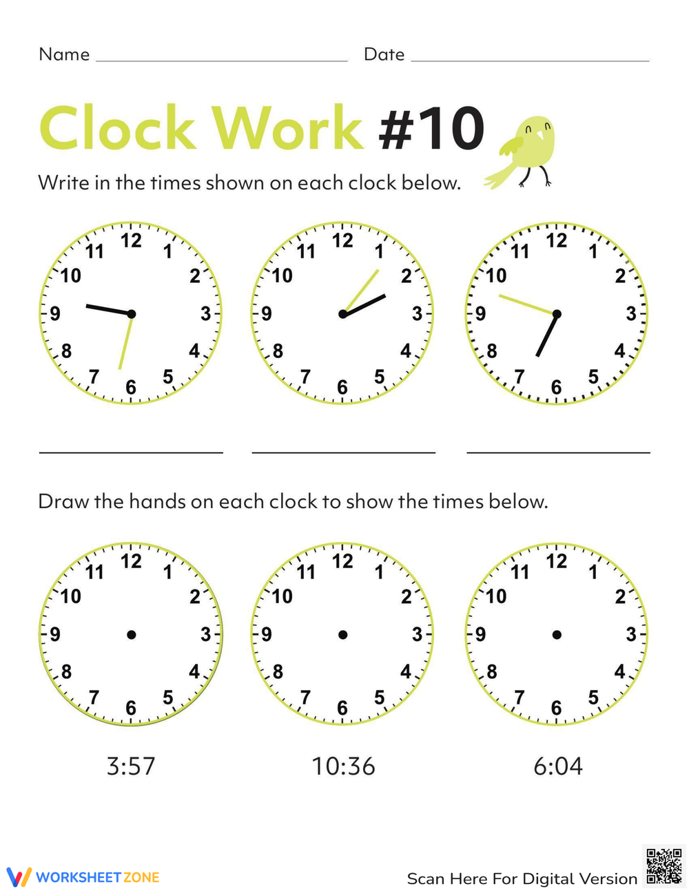 Clock Work #10 Worksheet