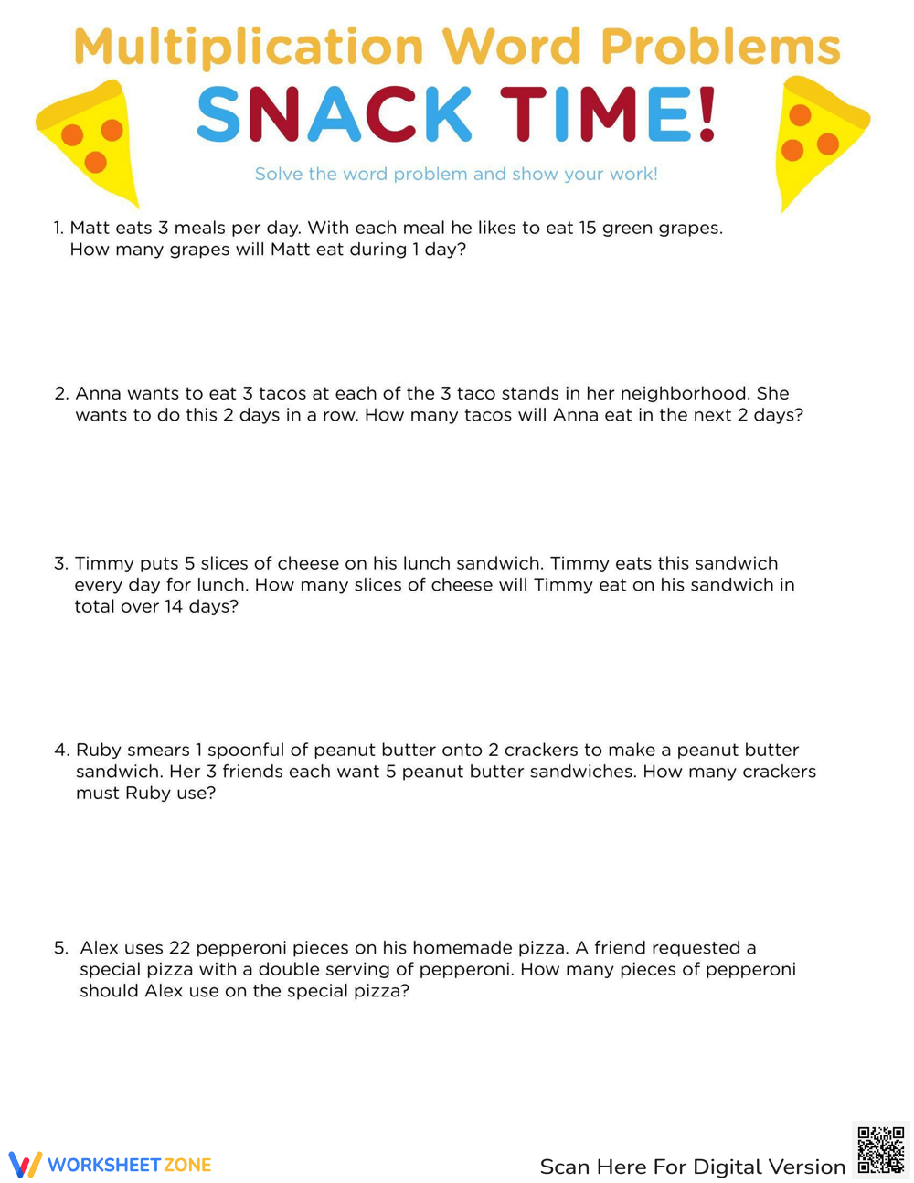 Snack Time Multiplication Worksheet