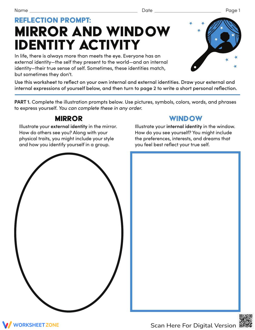 Reflection Prompt: Mirror And Window Identity Activity Worksheet Reflection Prompt: Mirror And Window Identity Activity Worksheet