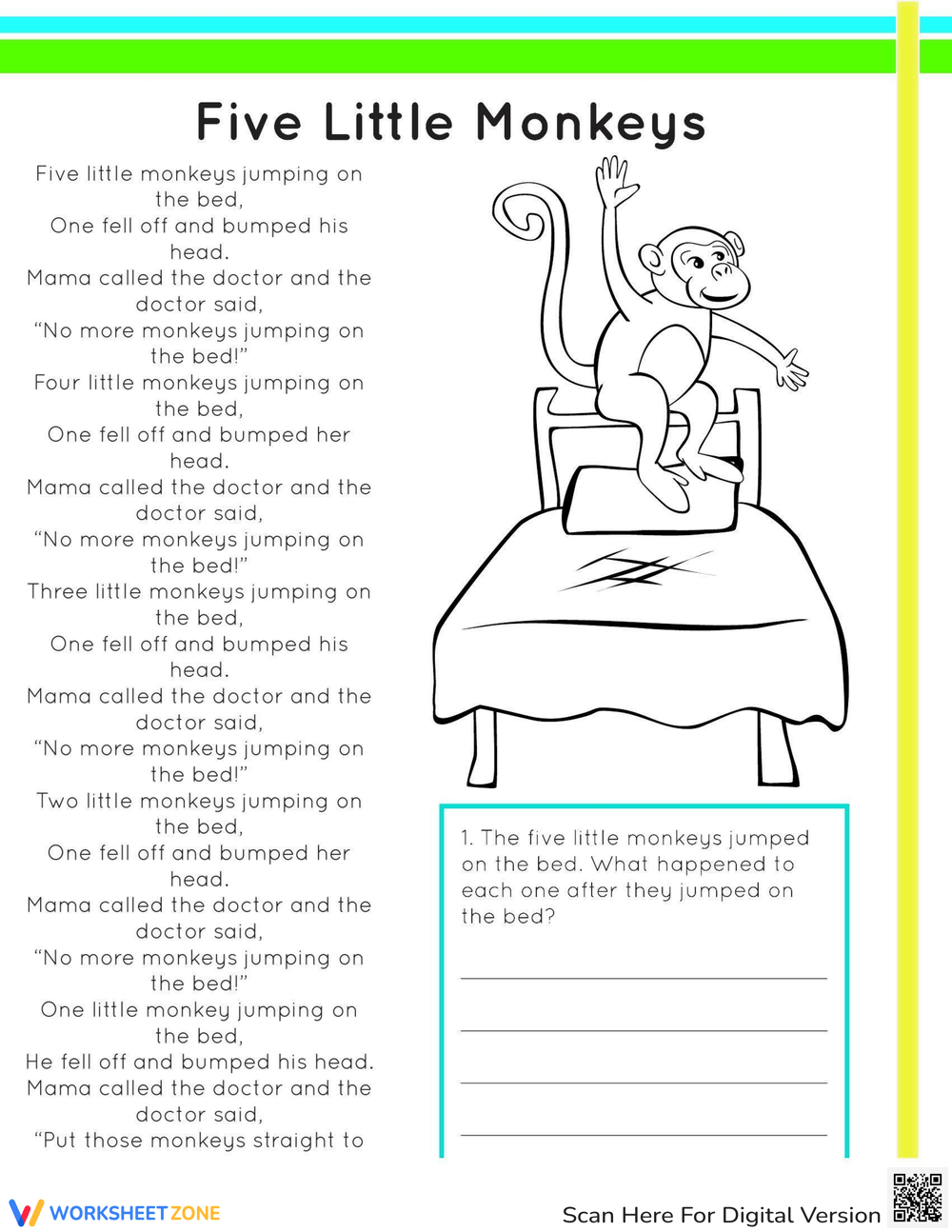 Five Little Monkeys Worksheet Five Little Monkeys Worksheet