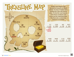 Treasure Map Math Adventure Worksheet