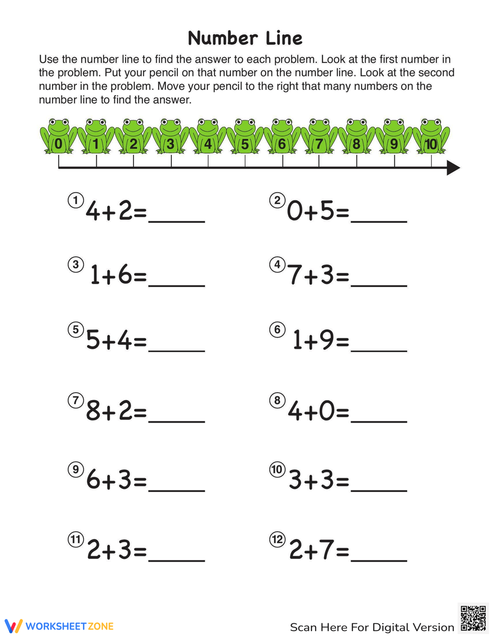 Adding With A Number Line Worksheet