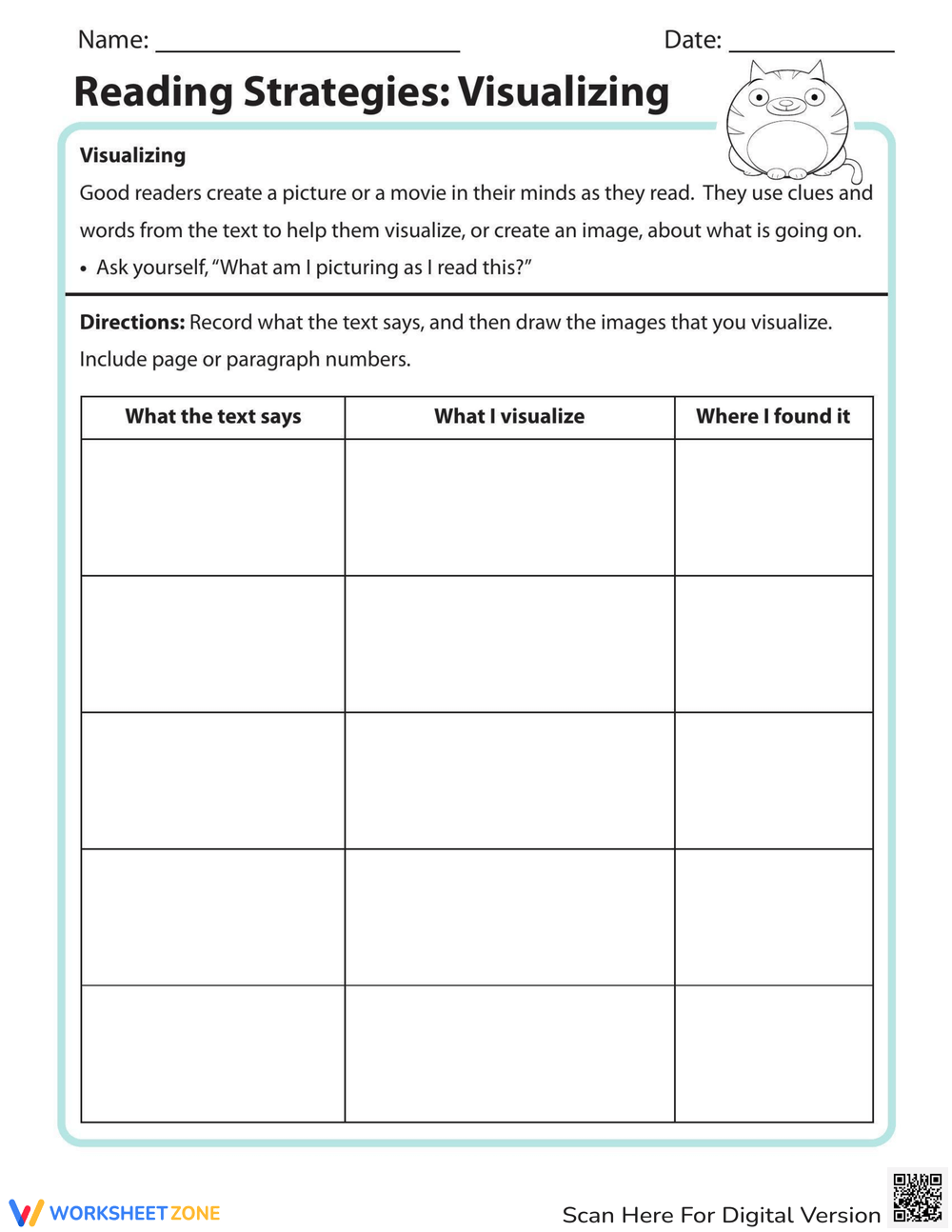 Visualizing Reading Strategy Worksheet Visualizing Reading Strategy Worksheet