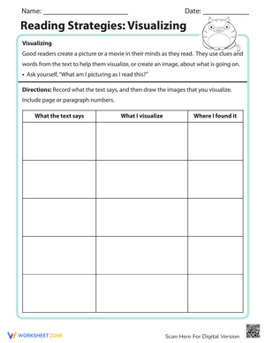 Reading Strategies Visualizing Worksheets