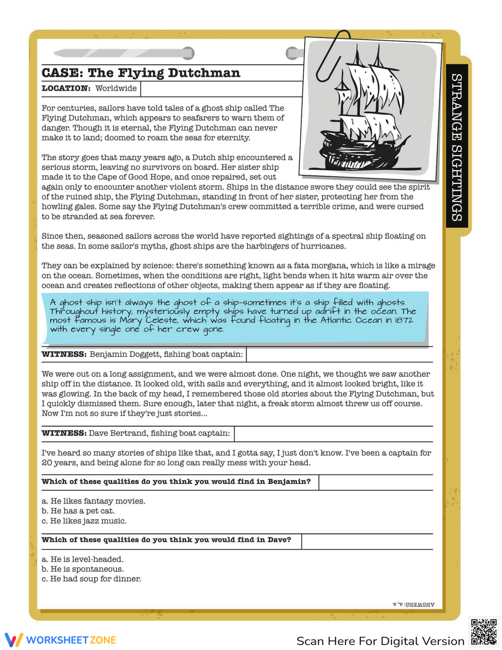 The Flying Dutchman Worksheet