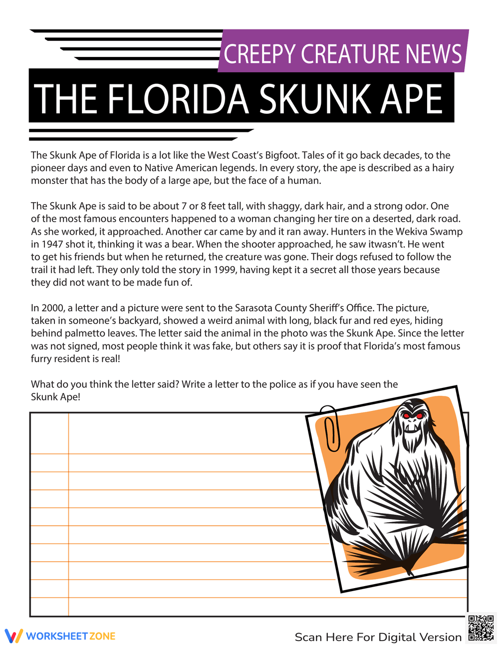 Florida Skunk Ape Worksheet