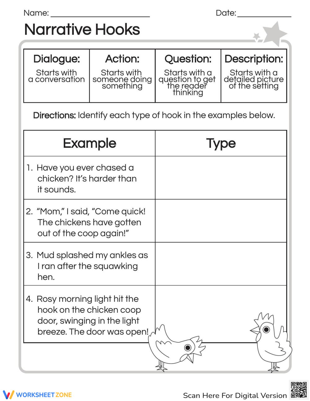Narrative Hooks Worksheet Narrative Hooks Worksheet