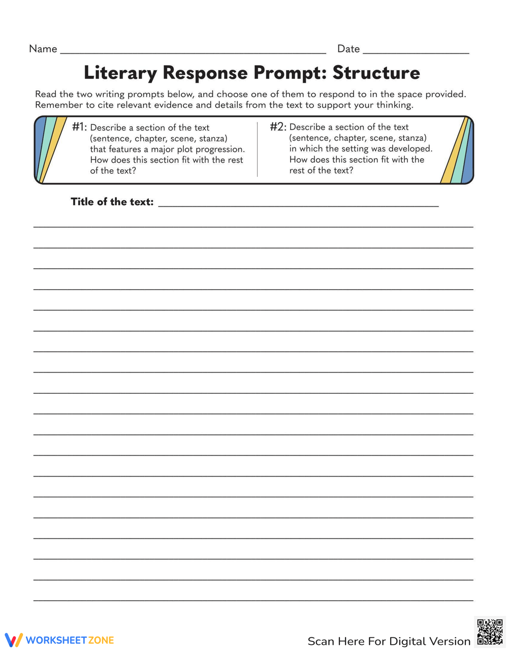 Literary Response Prompt: Structure Worksheet Literary Response Prompt: Structure Worksheet