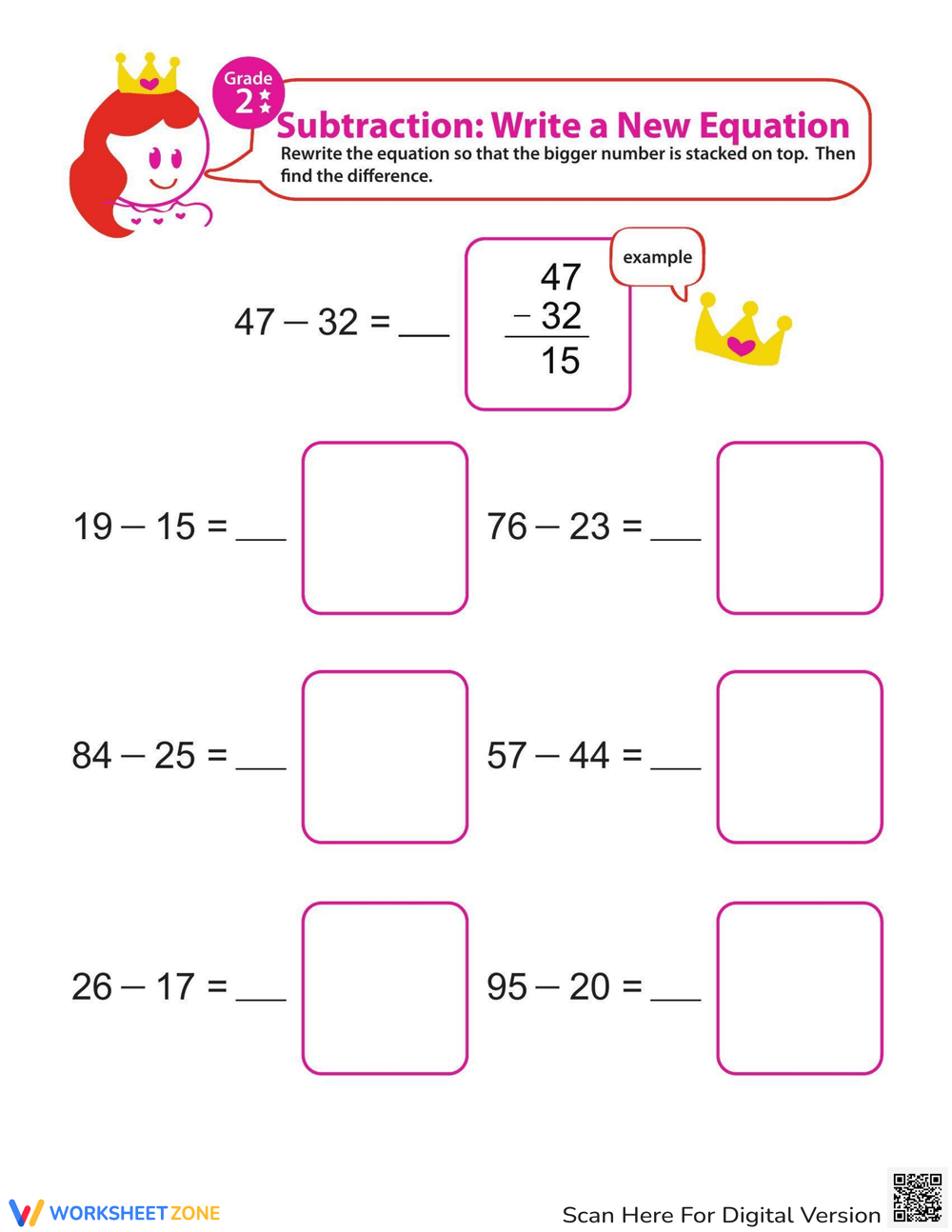 Writing Subtraction Equations 6 Worksheet