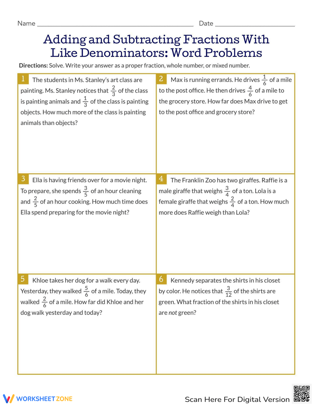 Adding And Subtracting Fractions With Like Denominators: Word Problems ... Adding And Subtracting Fractions With Like Denominators: Word Problems ...