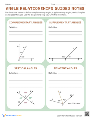 Understanding Angle Relationships: Guided Notes Worksheets