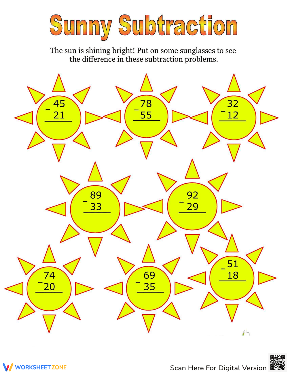 Subtraction Practice Problems Worksheet