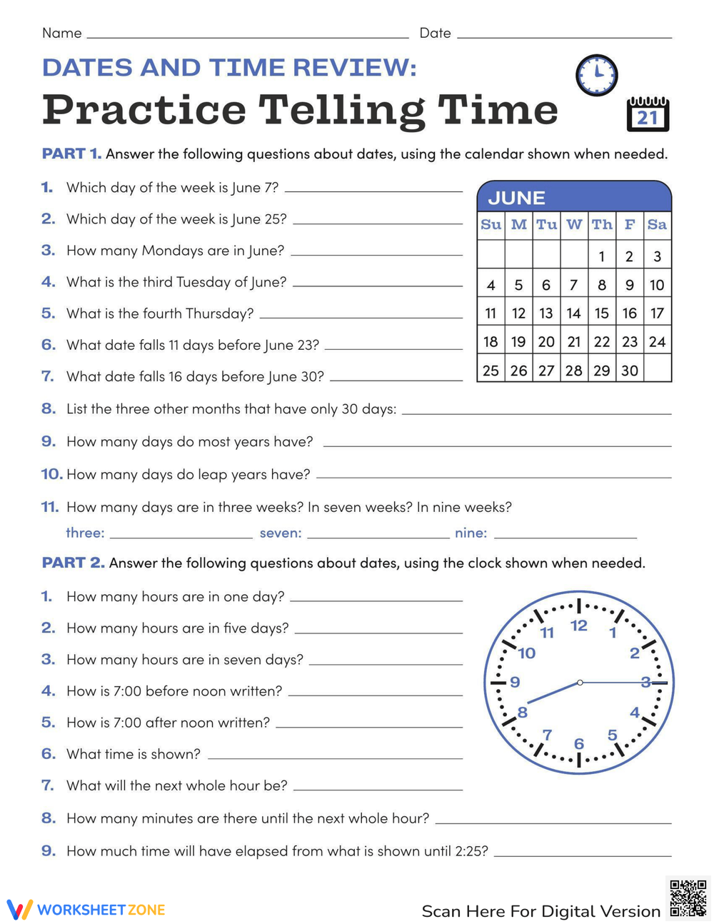 Dates And Time Review: Practice Telling Time Worksheet Dates And Time Review: Practice Telling Time Worksheet