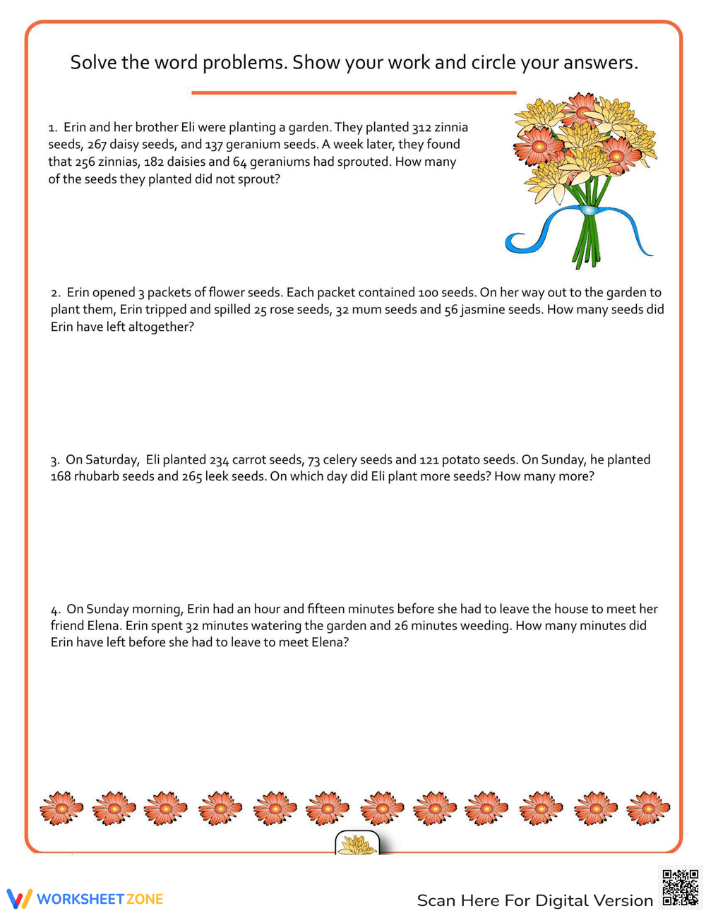 Word Problems: Flower Power Worksheet