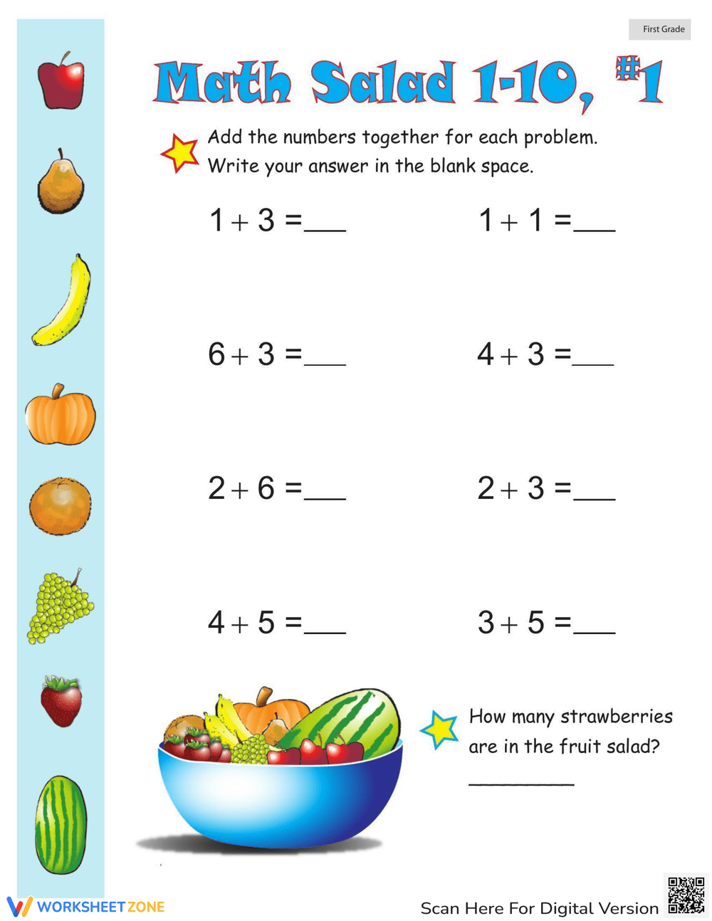 Addition Games: Math Salad 1 Worksheet