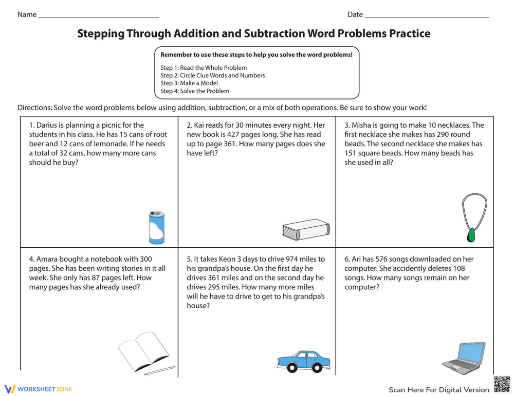 Stepping Through Addition And Subtraction Word Problems Practice Worksheet Stepping Through Addition And Subtraction Word Problems Practice Worksheet