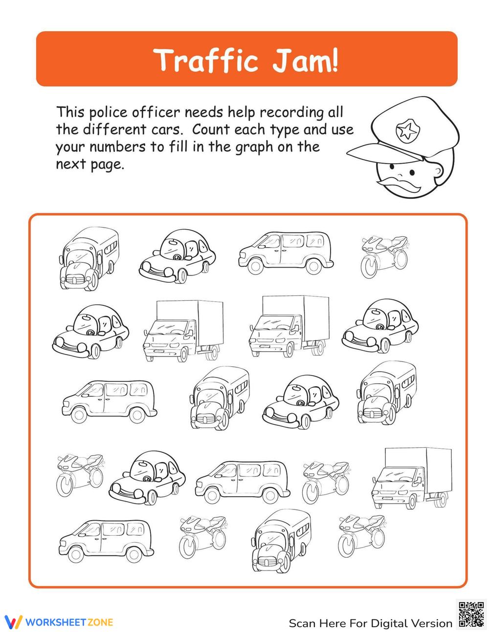 Practice Sorting And Counting In A Traffic Jam Worksheet
